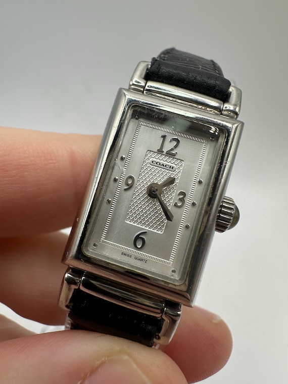 coach vintage Swiss made ladies silver tank Watch bla… - Gem
