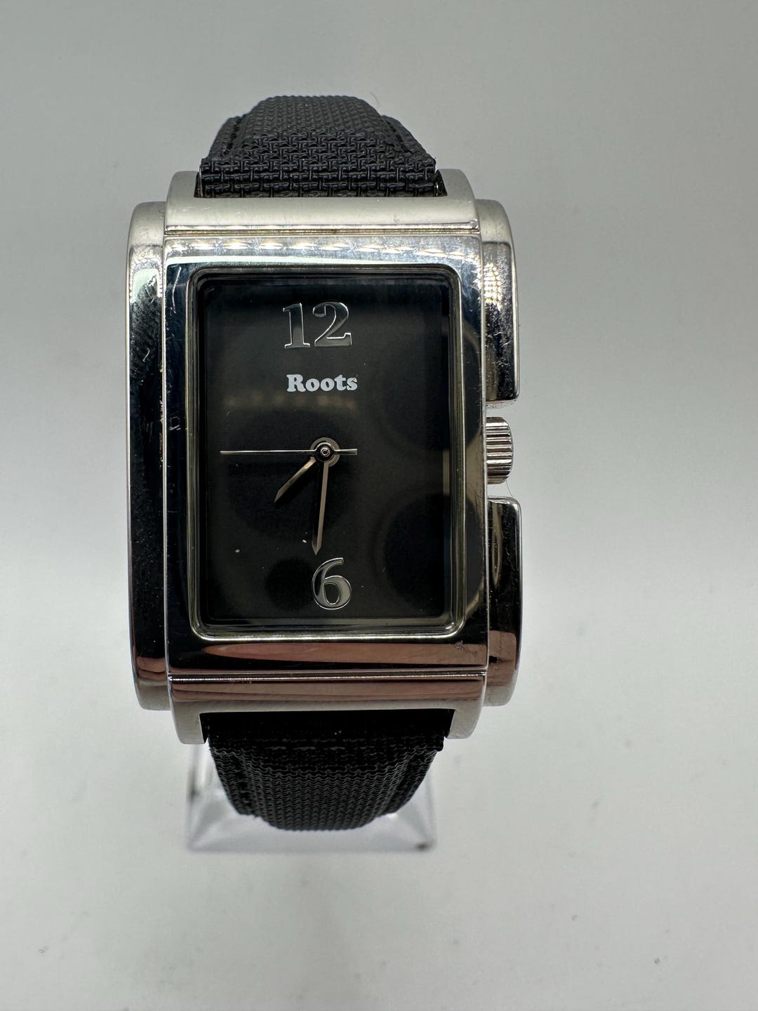 Roots Canada Vintage Ladies Silver Tone Tank Rectangle Watch Black ...