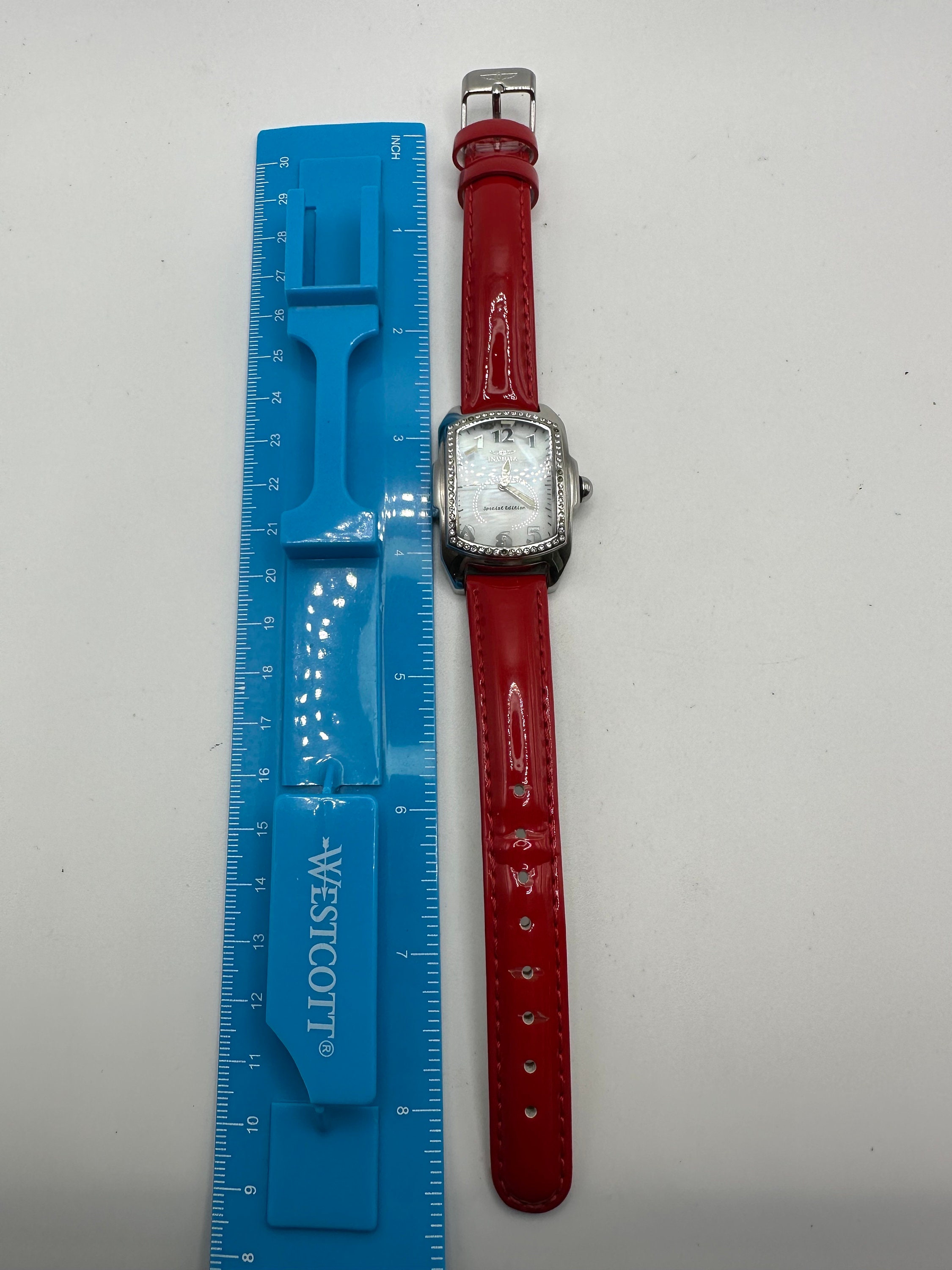 Vintage Invicta Lupah Silver Tank Watch Mother of Pearl Mop Dial Red ...