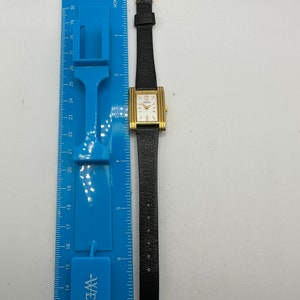 Vintage Seiko RARE Ladies Quartz Gold Tone Tank Watch White Face Leather Strap Gift Her Women ...