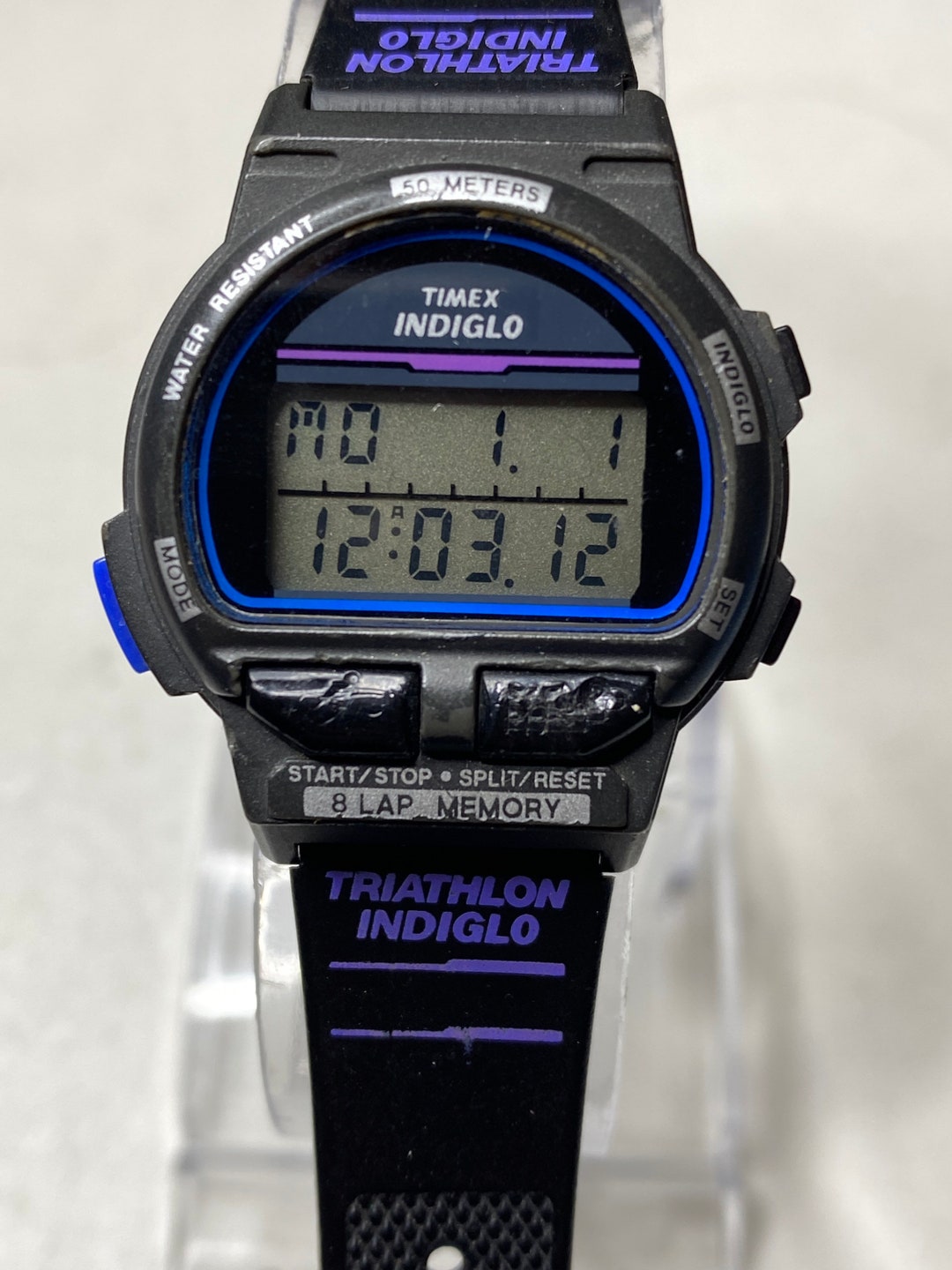 Vintage 32mm Timex Triathlon Indiglo Quartz Lcd Digital Watch Black ...