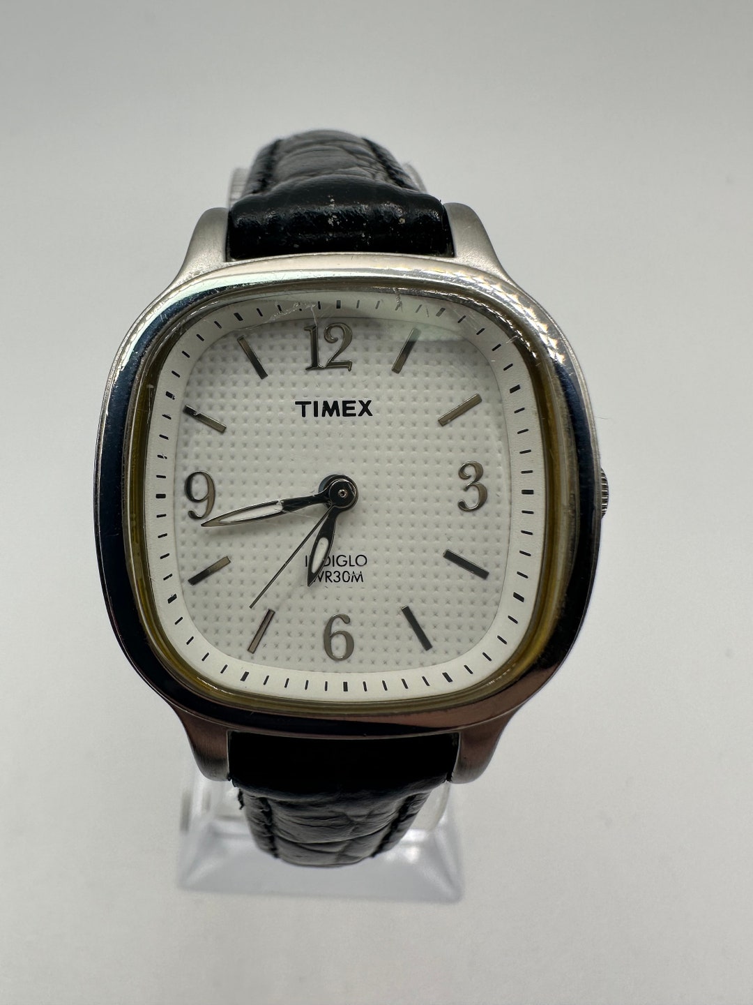 Vintage Ladies Square Timex Indiglo Watch Black Faux Leather Strap ...