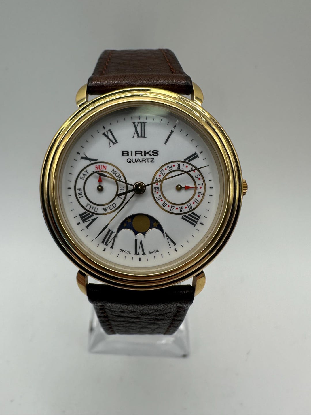 RARE Birks Vintage Moonphase Unisex Watch Chronograph Gold Tone Swiss ...