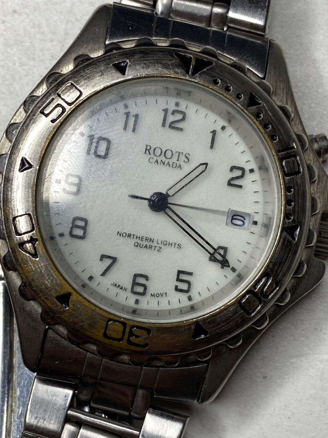 Vintage Roots Canada Stainless Steel Quartz Watch Japan Movement Day ...