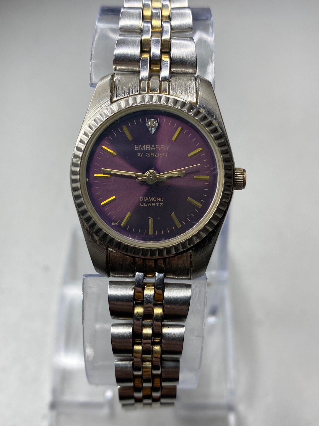 Vintage Quartz Embassy by Gruen 26mm Style Wrist Watch Stainless Silver ...
