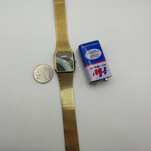 Vintage Helbros Square Quartz Gold Tone 27mm Adjustable Ladies Black ...