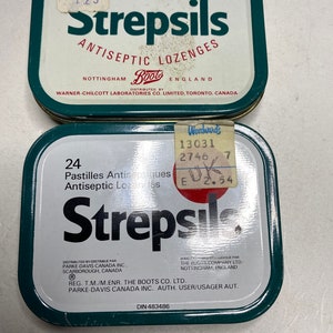 Vintage Set of Two Strepsils Pill Tins Green and White Antique Gift Him ...