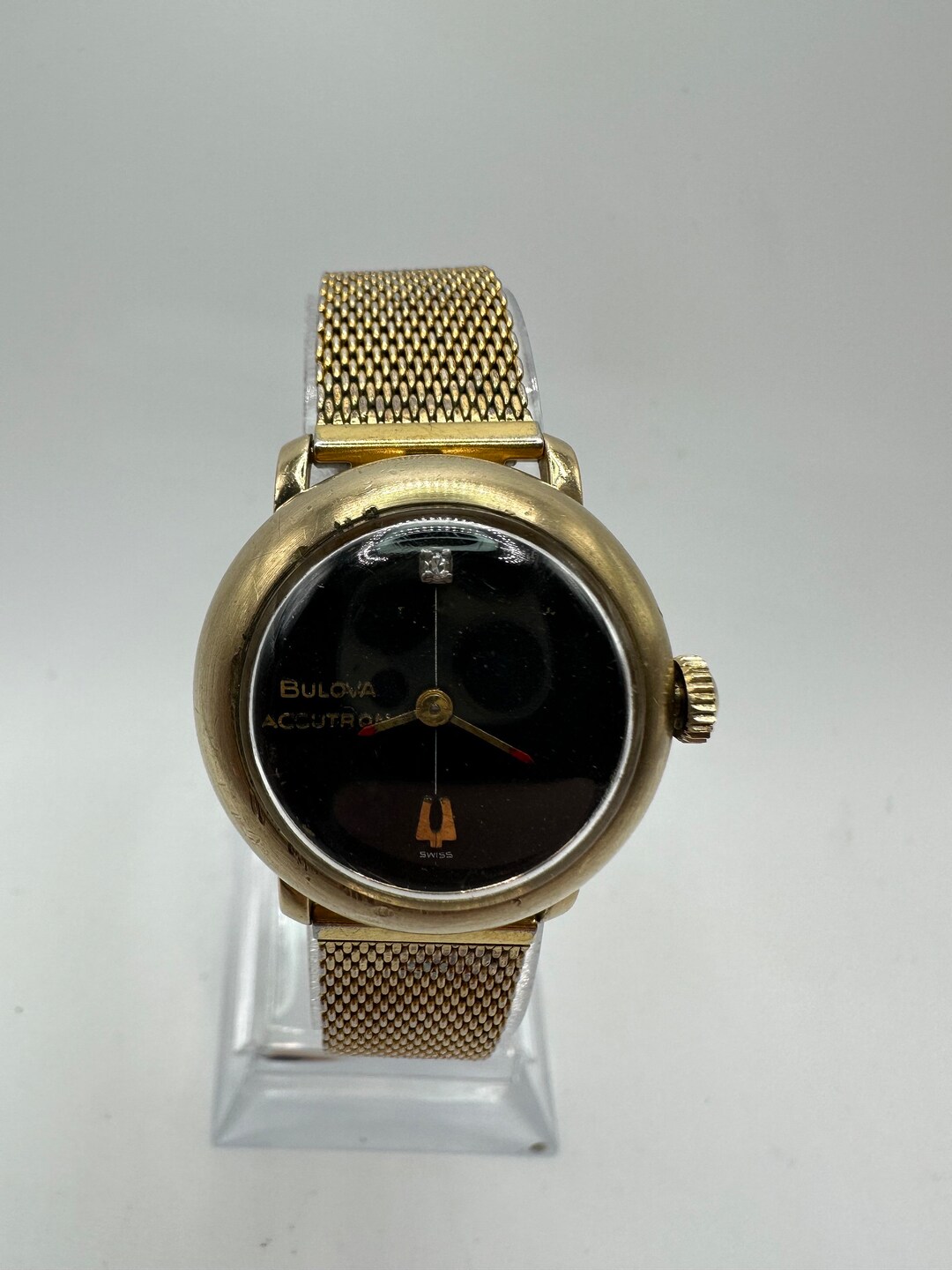 Vintage Bulova Accutron Laides Gold Tone Watch N6 1976 Swiss Made Black ...