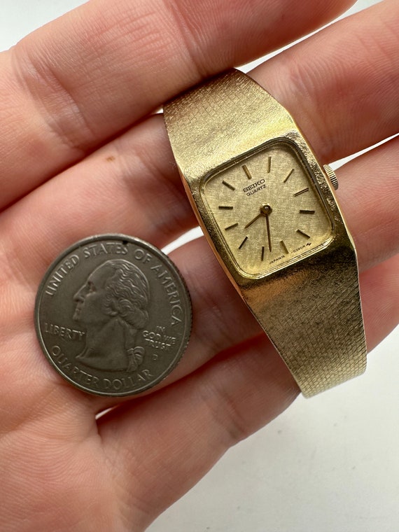 SEIKO RARE vintage 16-3269 gold tone tank Dress watch… - Gem
