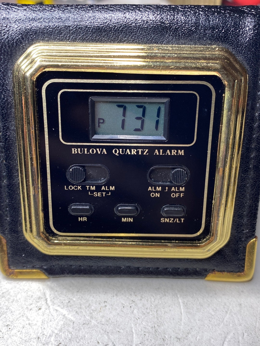 Vintage Folding Bulova Quartz Alarm Faux Leather Travel Clock Made in ...