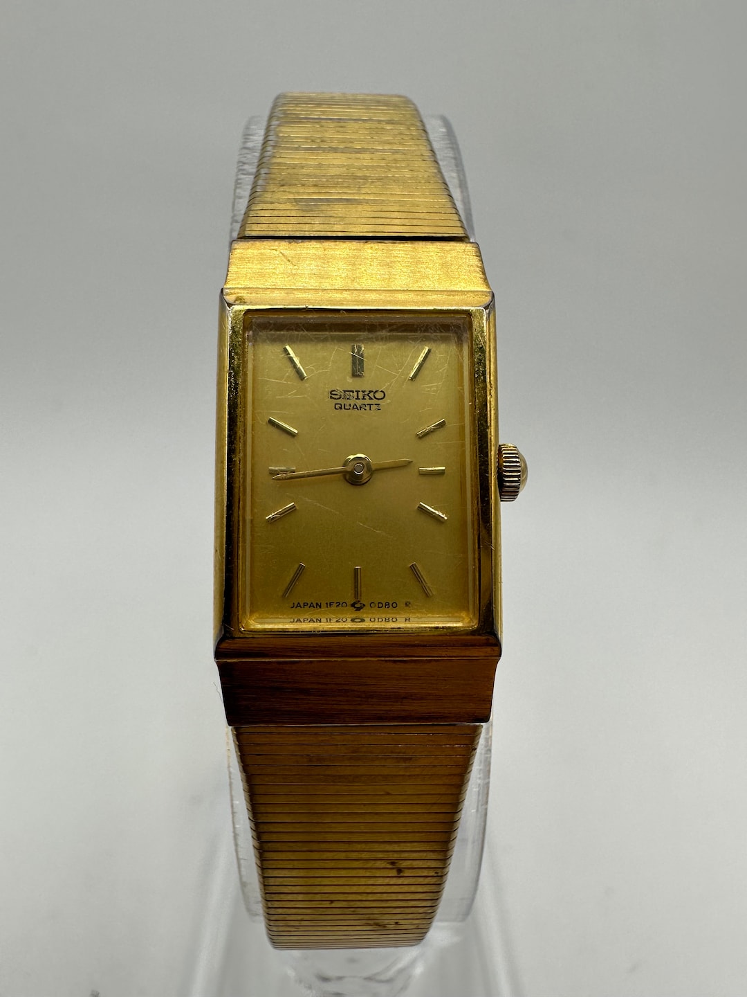 Vintage Seiko 1F20 Ladies Gold Tone Tank Dress Watch Gift Her Women Mom Japan Rectangle Square ...
