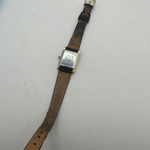 Vintage Seiko RARE 1400 Tank Watch Gold Tone Leather Strap White Face Roman Numerals Gift Her ...