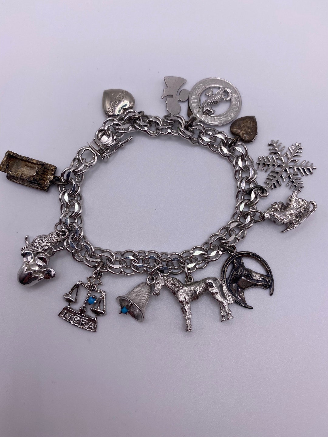 Vintage Sterling Silver 1970 Charm Bracelet With 13 Charms Gift Her ...