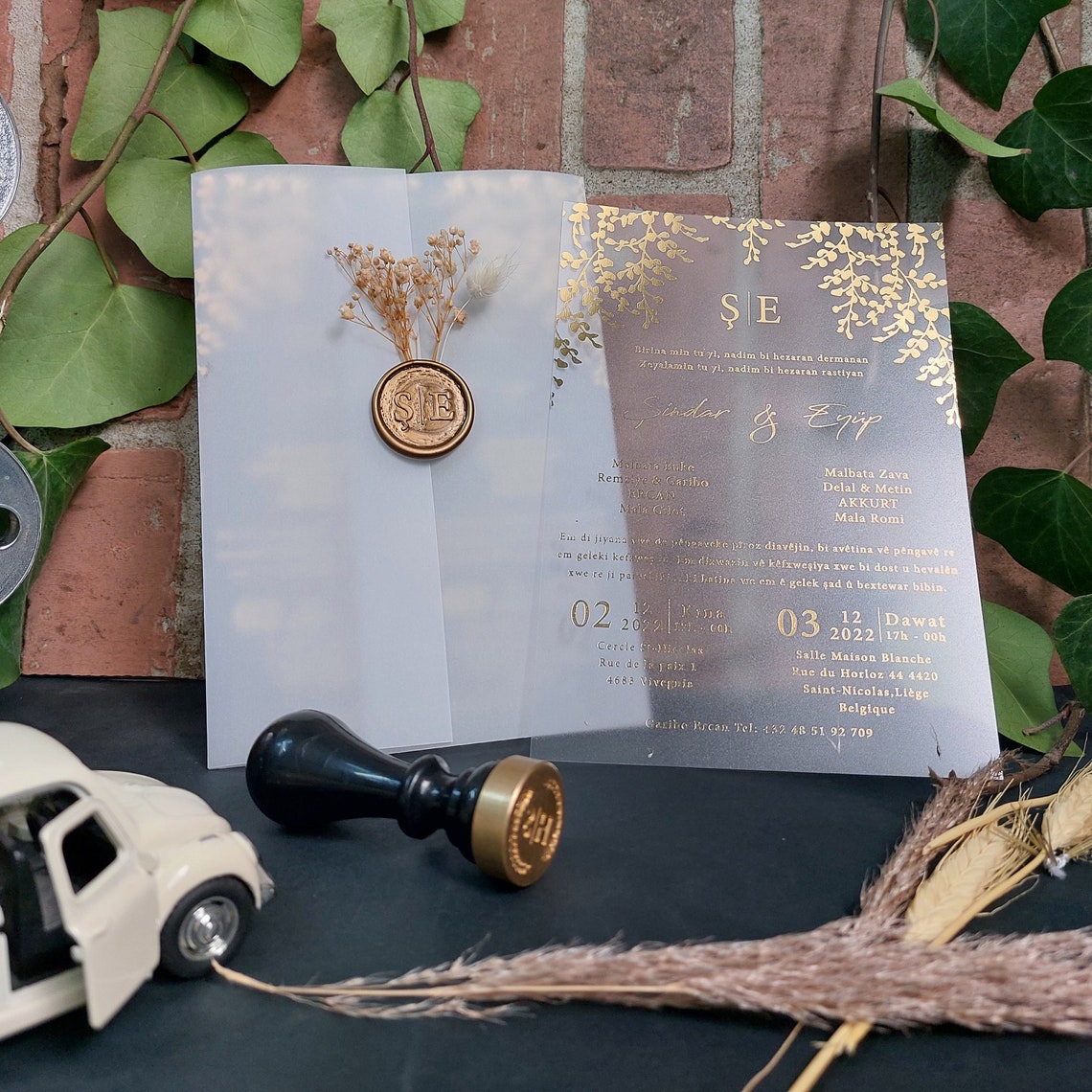 Gold Glitter Printed Matte Acrylic PVC Invitation Card With - Etsy