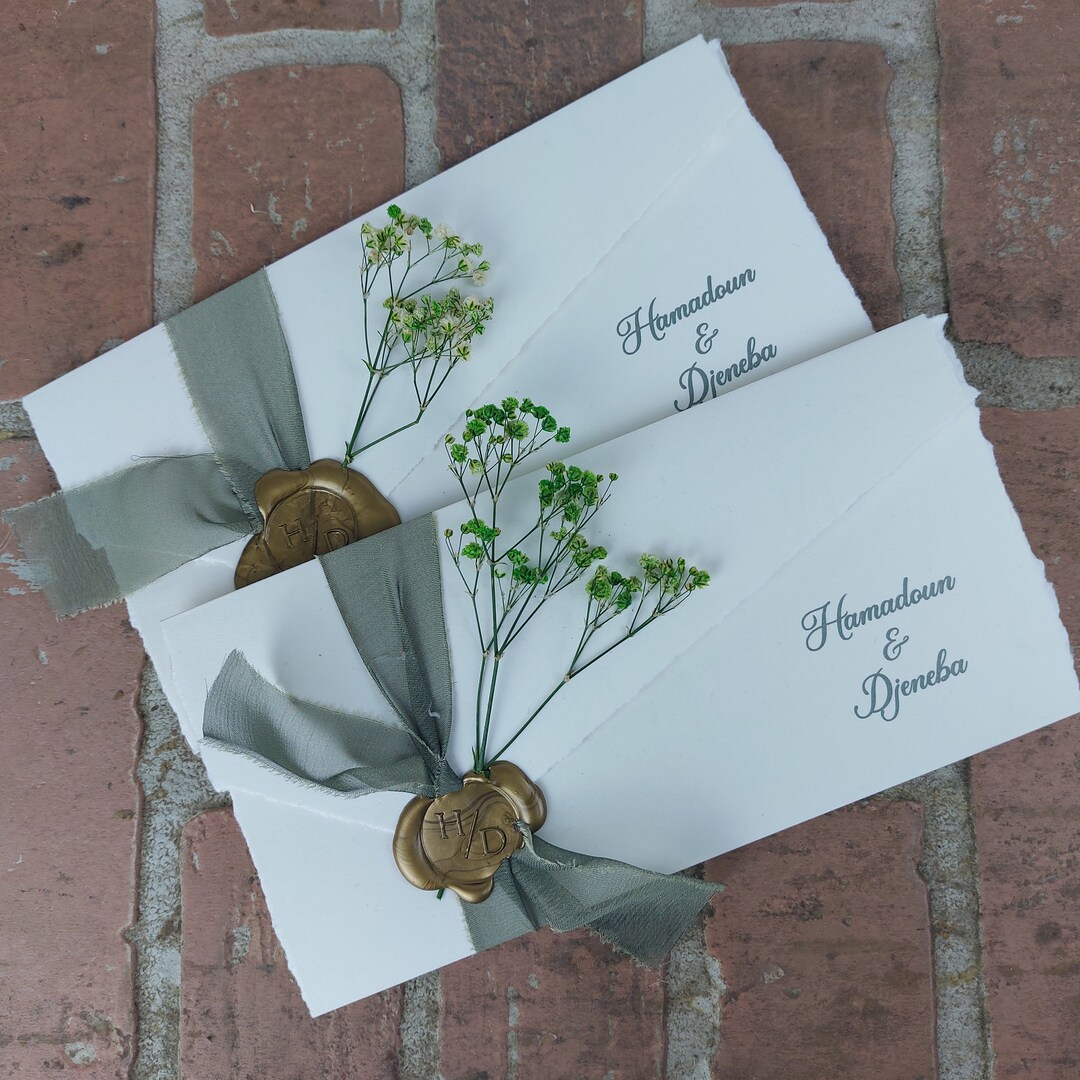 Elegant Natural Wedding Invitation Set, Deckled Edge, Vintage Antique ...