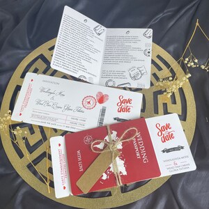 Red Destination Wedding Card, Boarding Pass Invitation, Passport Style ...