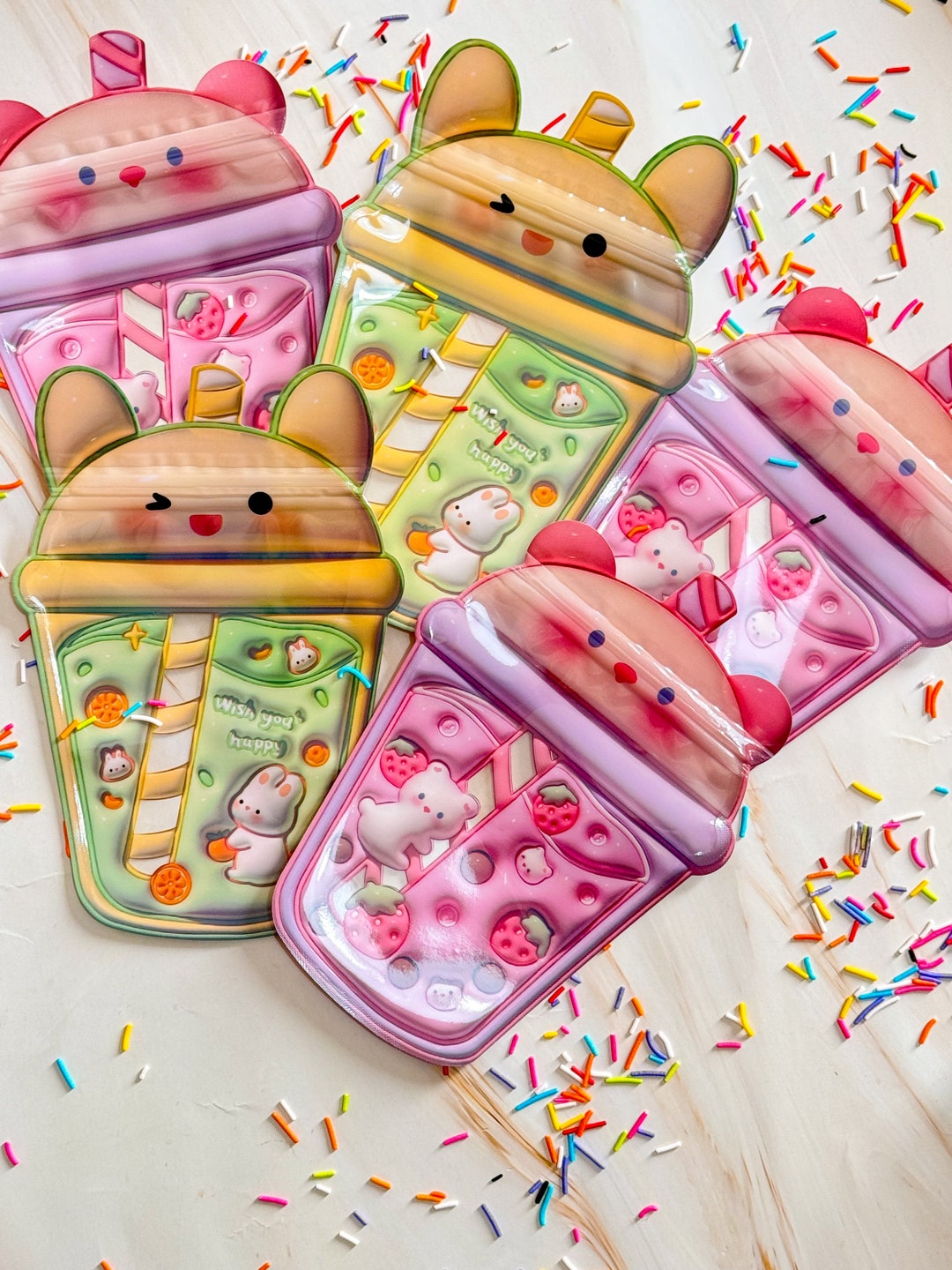 3D Style Boba Cute Bunny Treat or Snack Packaging Set of 10 Ziplock ...