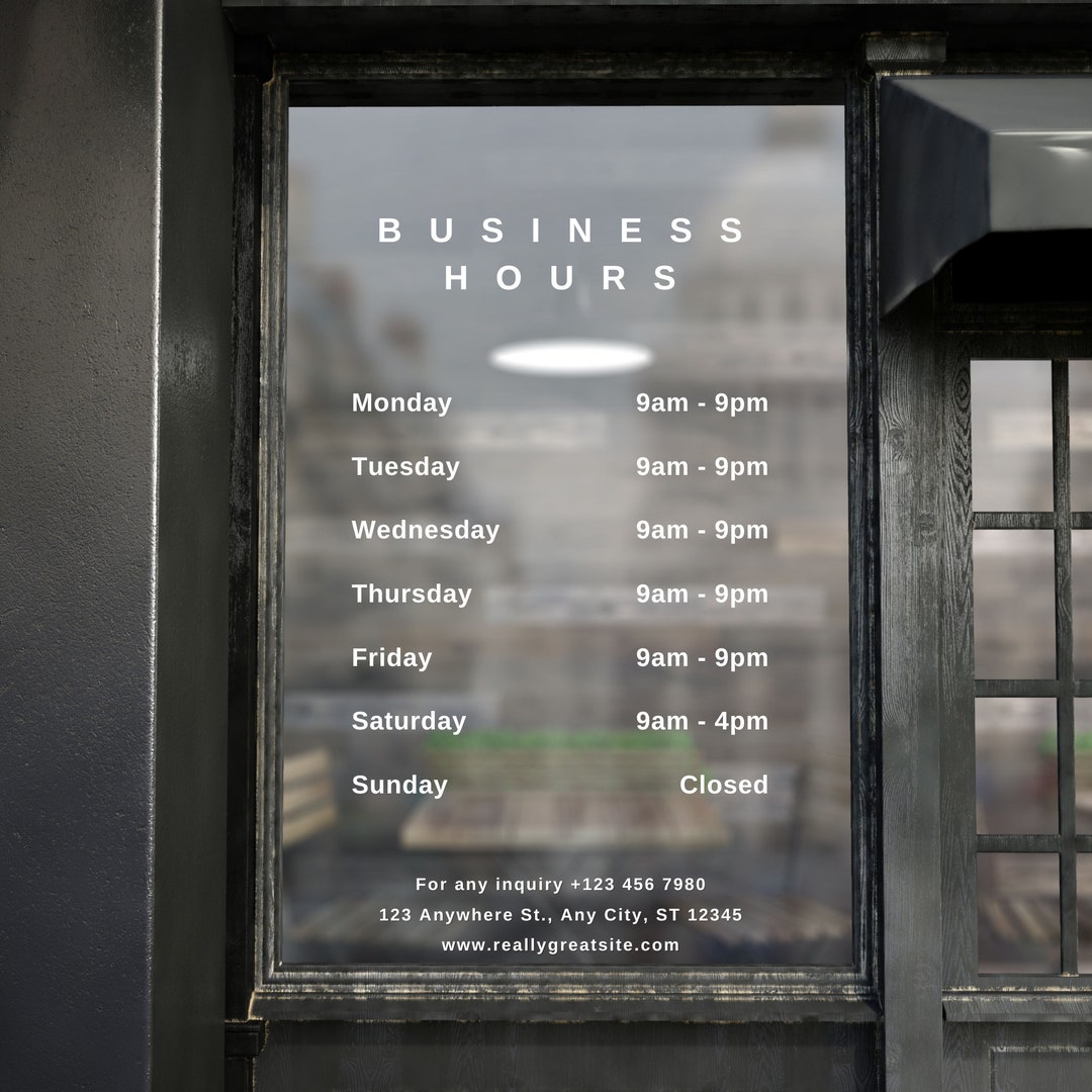 Business Hours Vinyl Decal Business Hours Stickers Company Logo Sticker ...