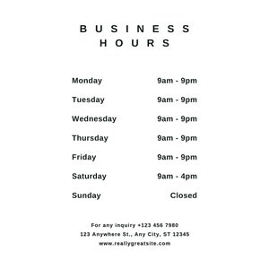 Business Hours Vinyl Decal Business Hours Stickers Company Logo Sticker ...