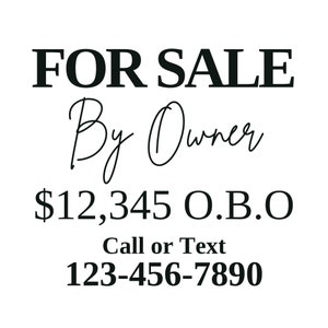 Custom Vinyl for Sale Sign Decal for Your Car or Truck - for Sale Sign ...