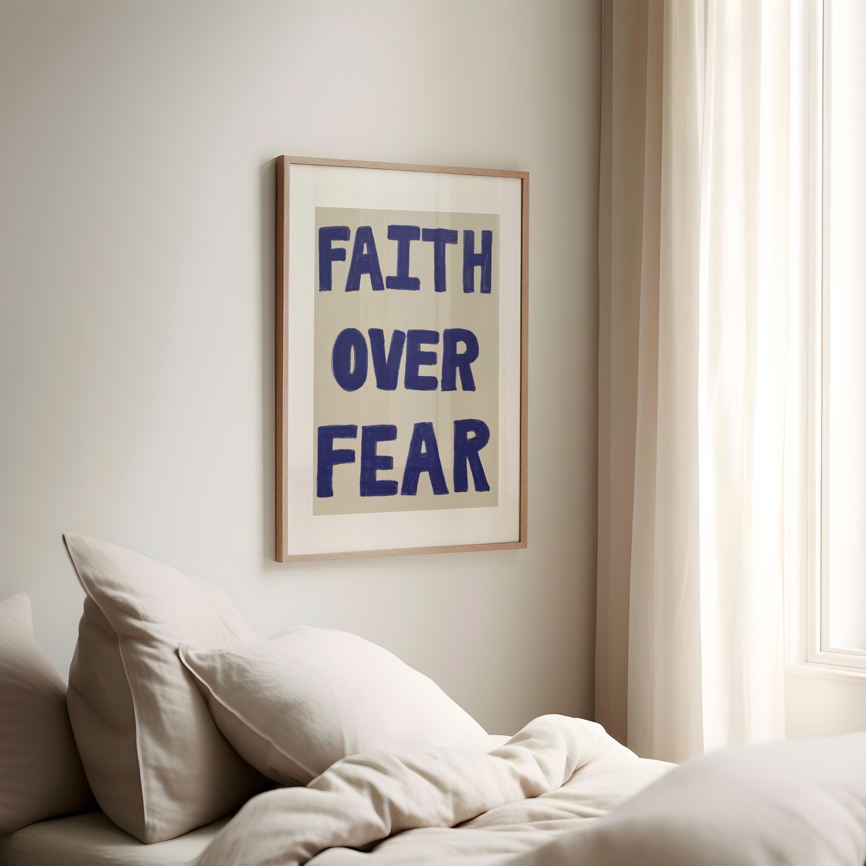Faith Over Fear Blue Jesus Art Print Retro Christian Poster Trendy ...
