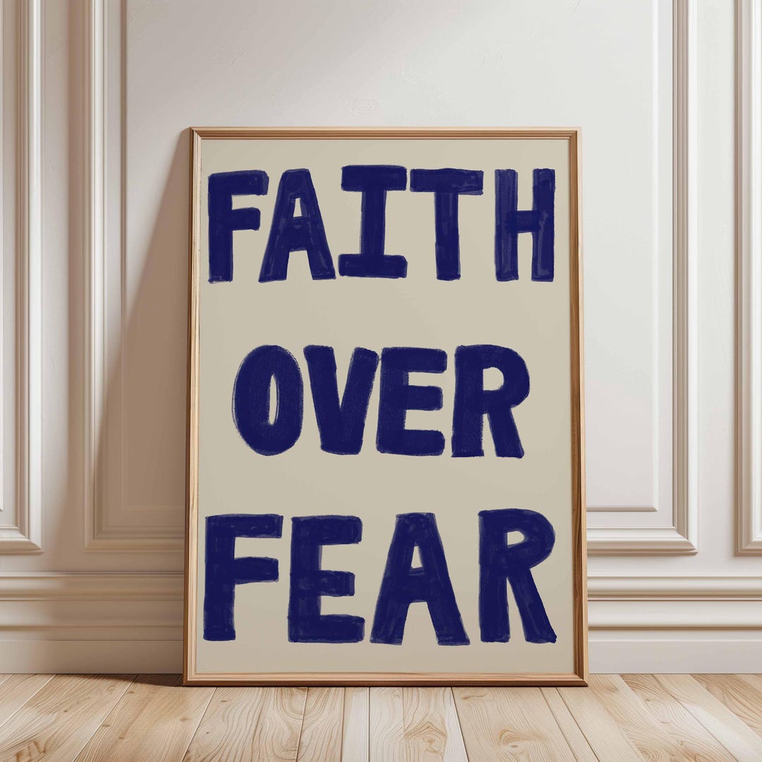 Faith Over Fear Blue Jesus Art Print Retro Christian Poster Trendy ...