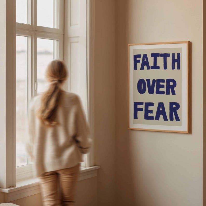 Faith Over Fear Blue Jesus Art Print Retro Christian Poster Trendy ...