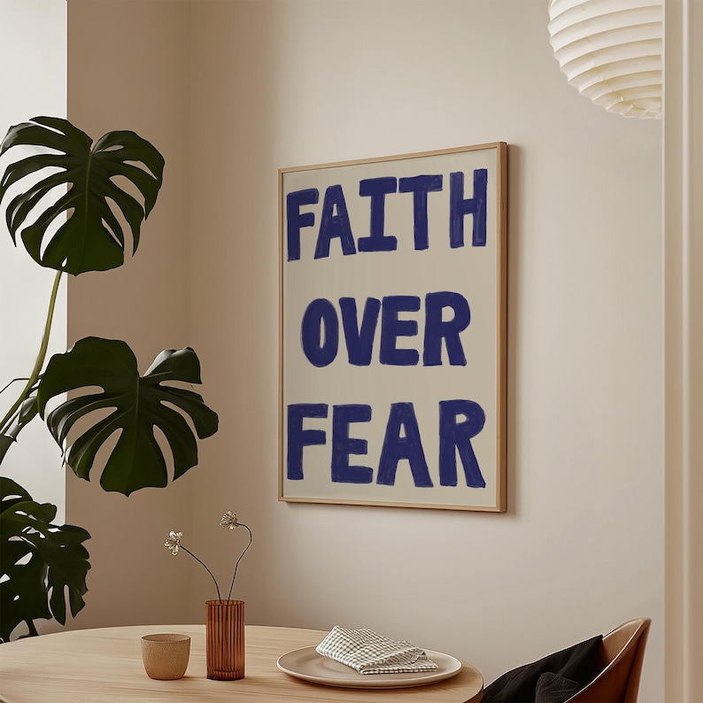 Faith Over Fear Blue Jesus Art Print Retro Christian Poster Trendy ...