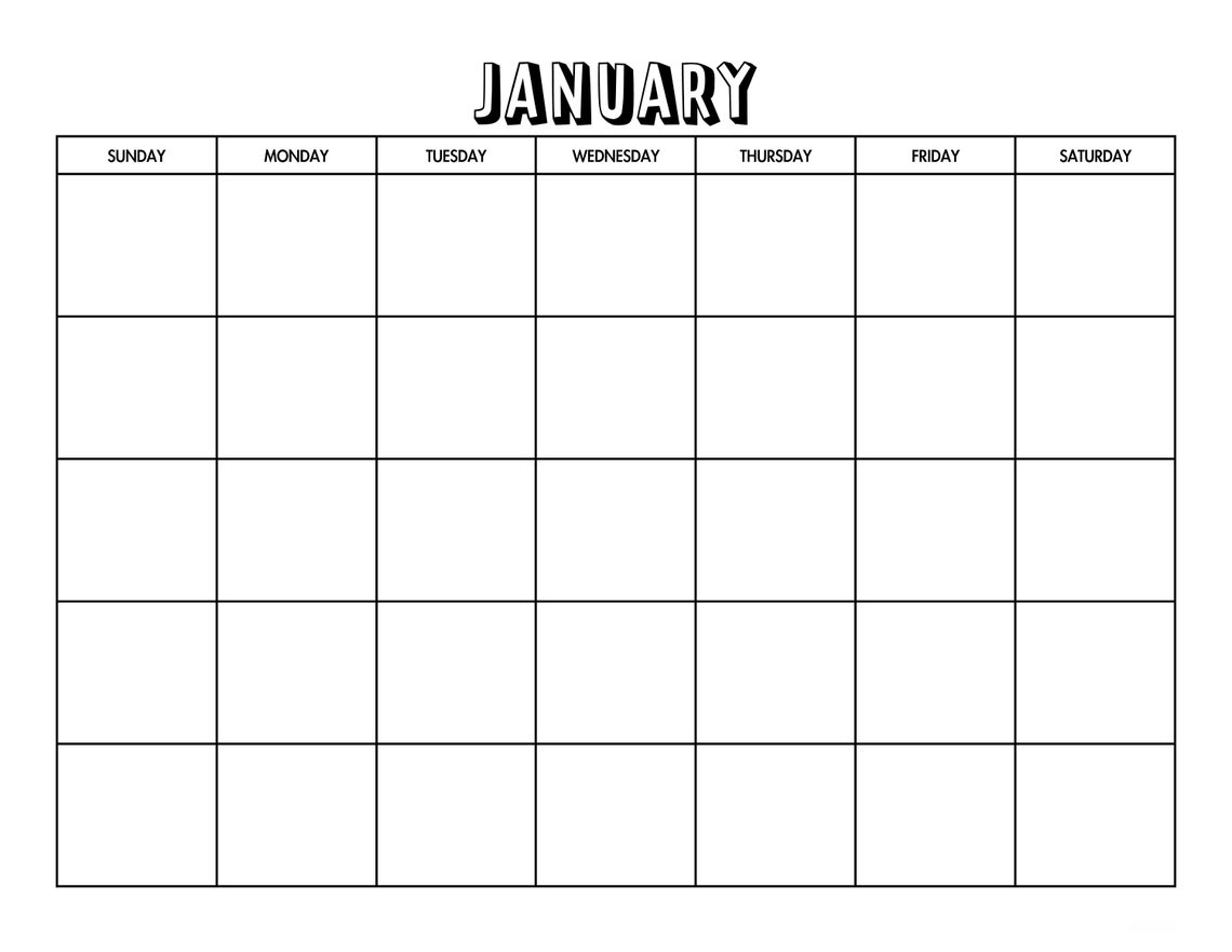 Blank Printable Calendar, Sunday Start, Calendar, 11 X 8.5 Inches ...
