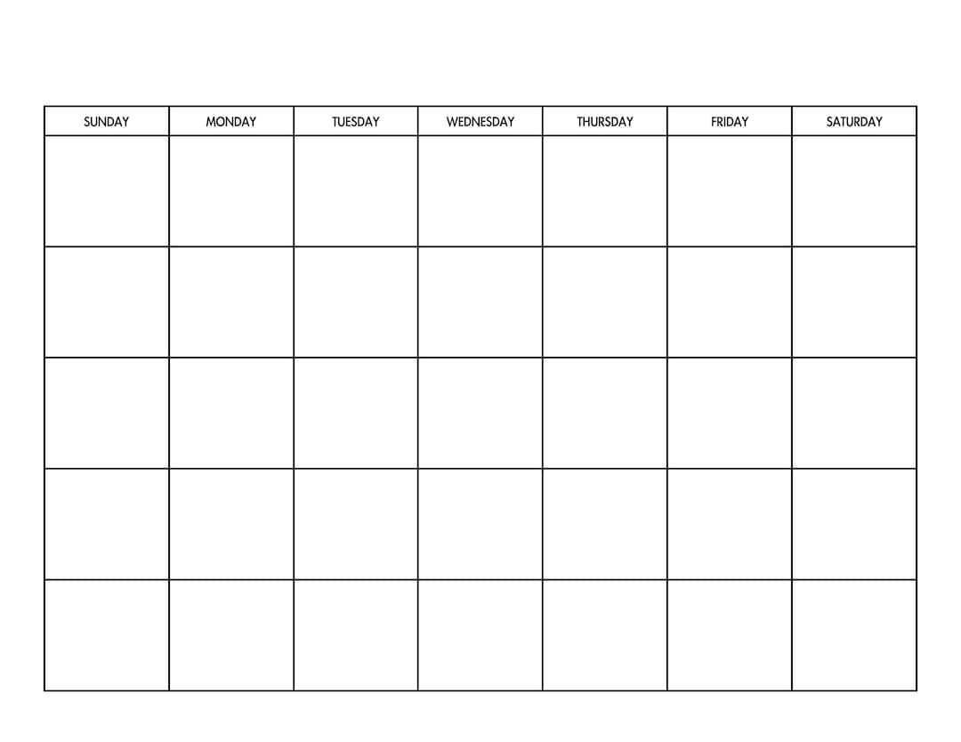 Blank Printable Calendar, Sunday Start, Calendar, 11 X 8.5 Inches ...