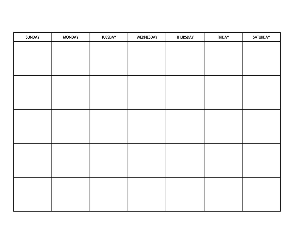 Blank Printable Calendar, Sunday Start, Calendar, 11 X 8.5 Inches ...