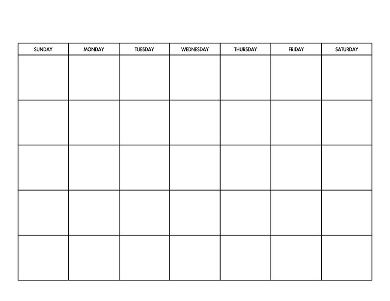 Blank Printable Calendar, Sunday Start, Calendar, 11 X 8.5 Inches ...