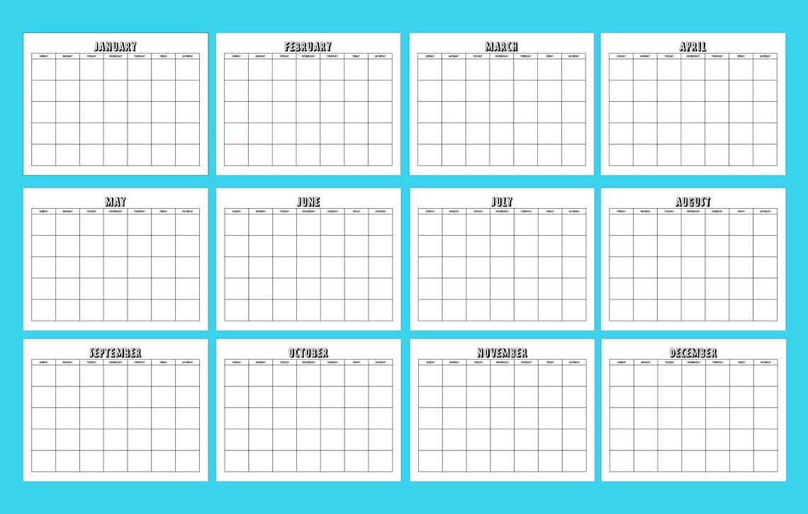 Monthly Blank Printable Calendar, Sunday Start, Calendar, 11 X 8.5 ...