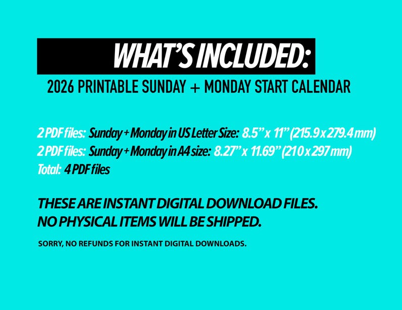 2026 Printable Calendar, Sunday Monday Start, Minimalist Calendar, 11 X ...