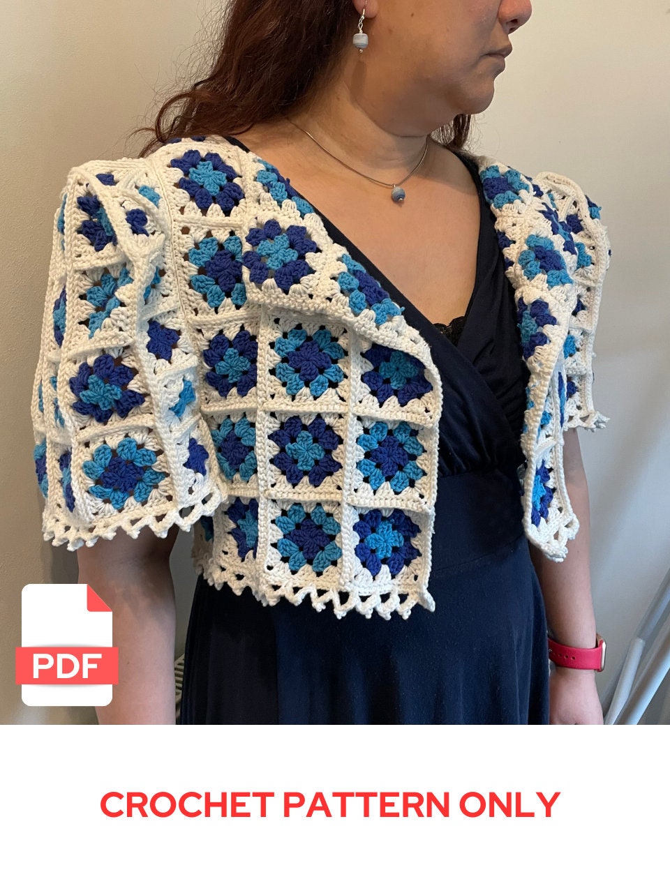 Crochet Granny Square Bolero Pattern With Puffed Butterfly Sleeves (PDF ...