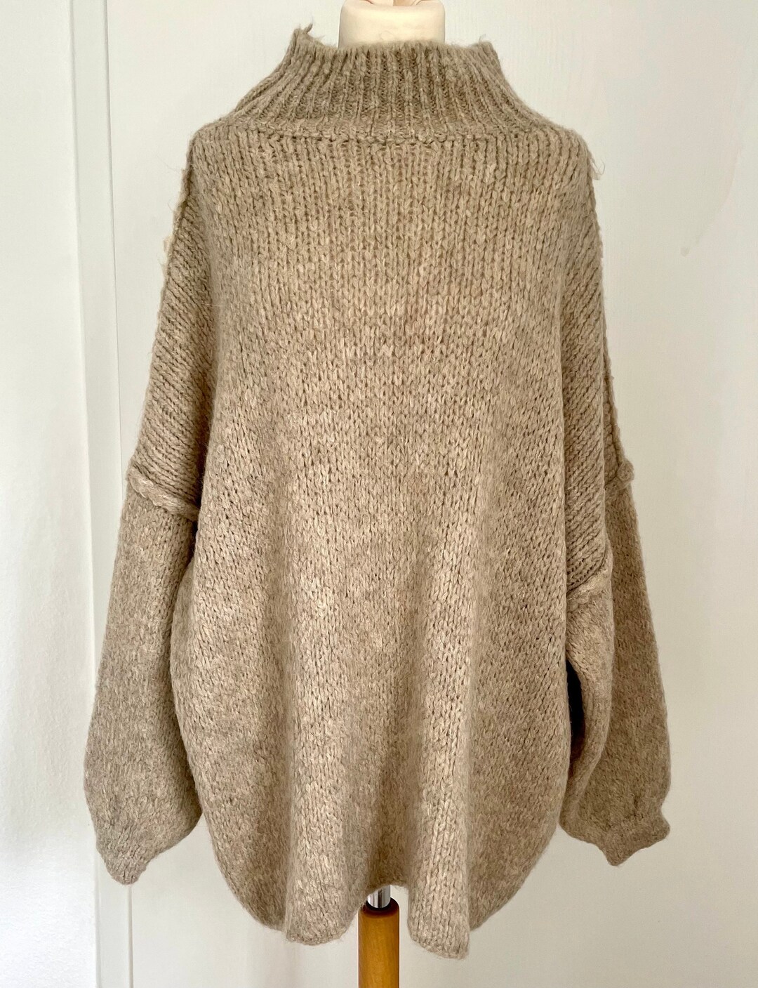 Oversized Strickpullover Turtleneck Grobstrick Beige Pullover Pulli ...