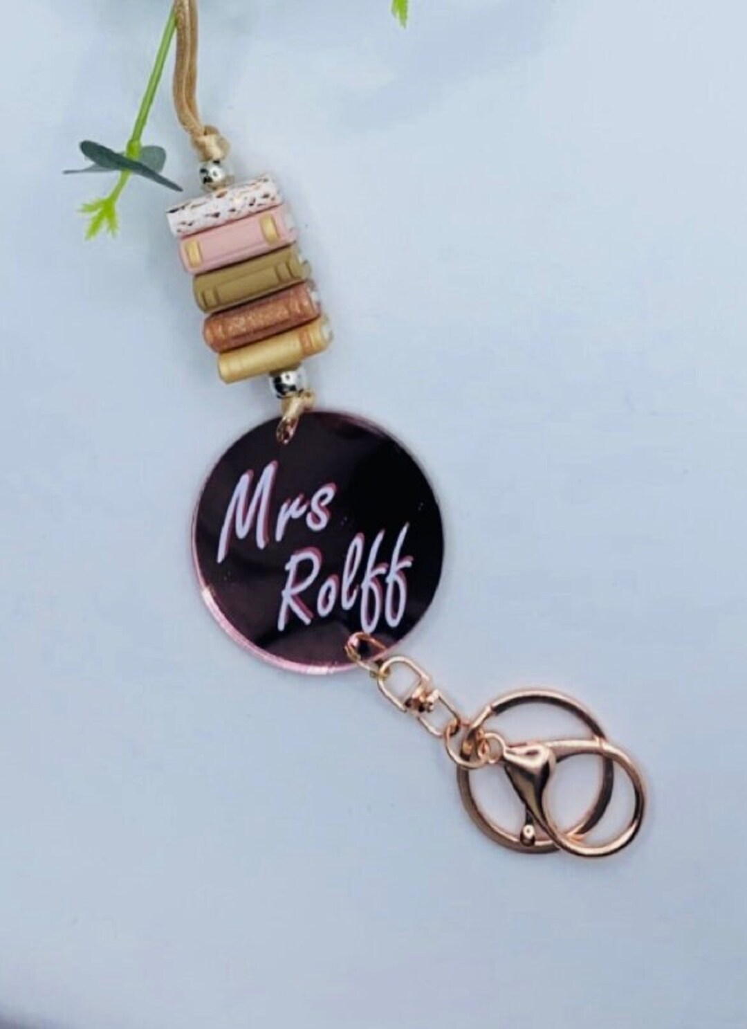 Personalized Rose Gold Book Stack Teacher Lanyard Custom - Etsy