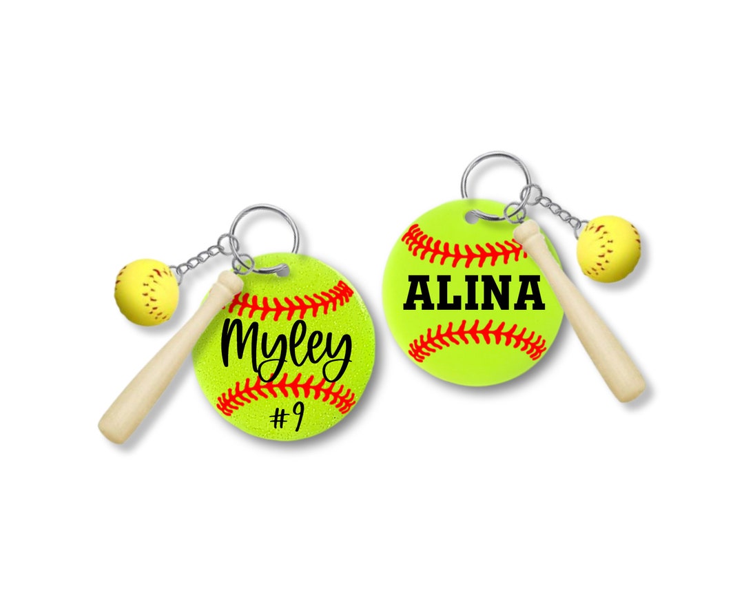 Personalized Softball Keychain With Bat and Ball, Softball Player Gift ...