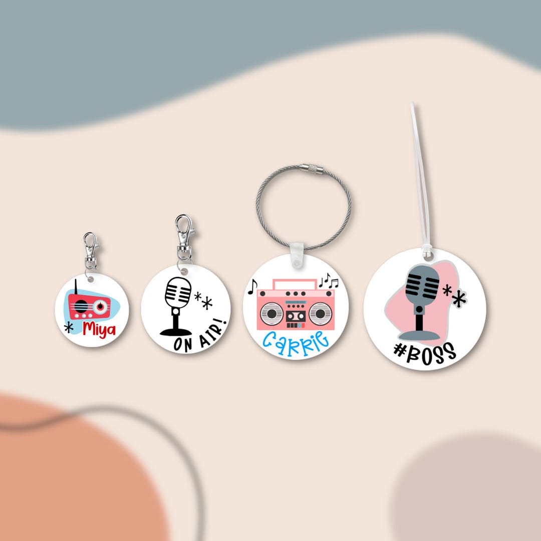 Custom Radio Keychain: Retro Mic, Personalized Podcast Tag - Etsy