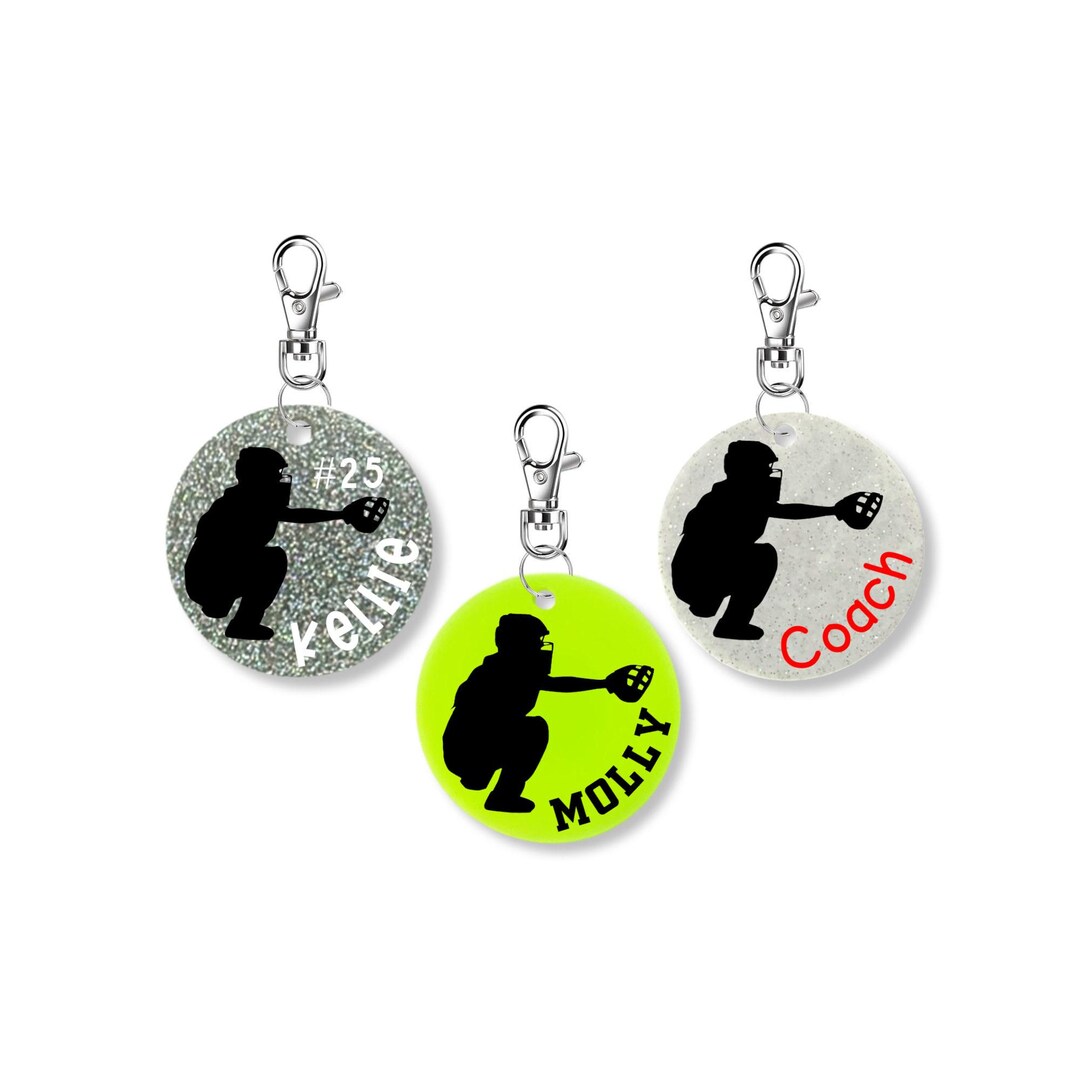 Personalized Softball Catcher Keychain- 2 Inch, Custom Catcher Bag Tag ...