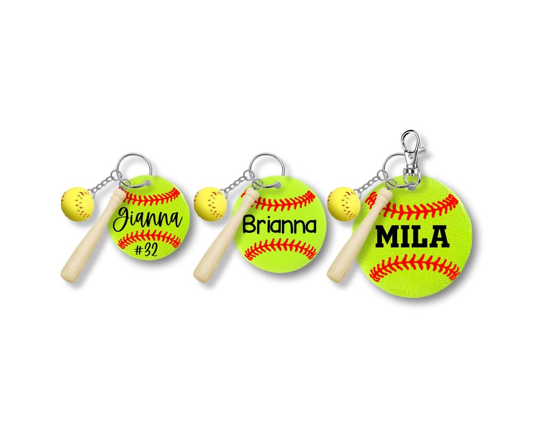 Custom Softball Keychain With Bat & Ball Accessory, Softball Bag Tag ...