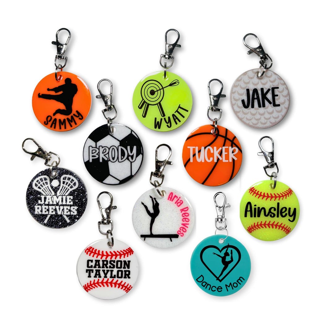 Personalized Sports Name Tag Keychain: Custom Backpack Bag Tag - Etsy