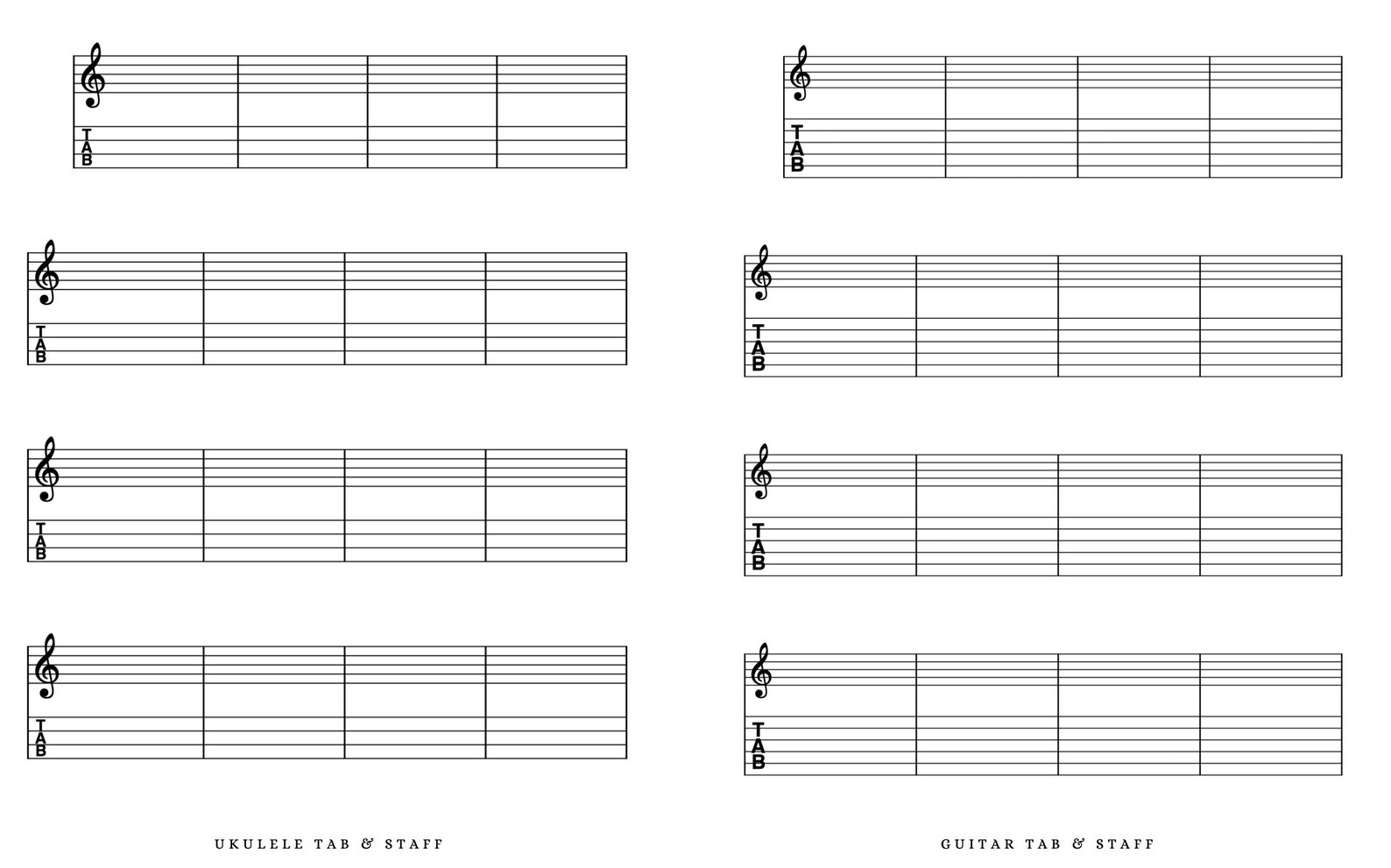 Bass, Guitar, Ukulele, Piano Blank Staff & Tab Printouts - Etsy