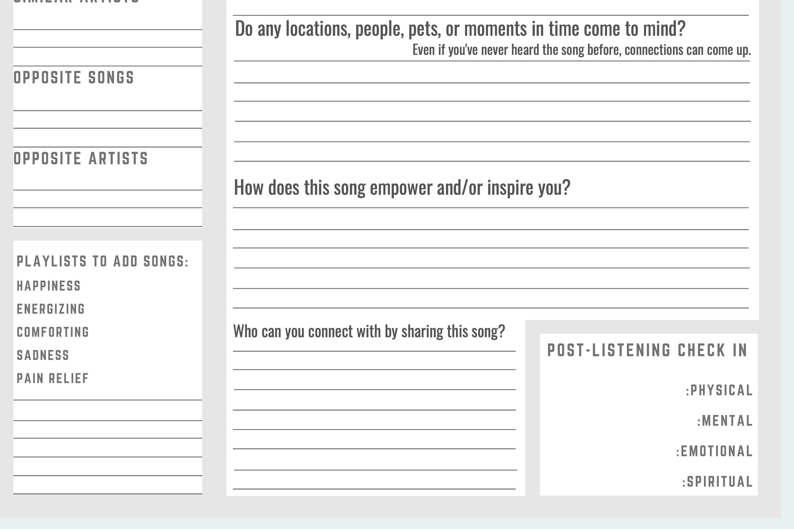 Music Therapy Journaling Prompt Sheet - Etsy