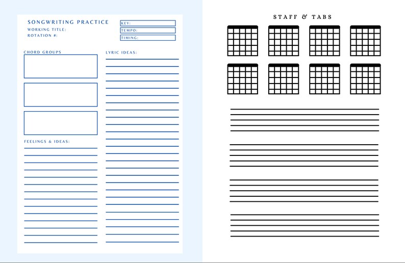 Songwriting Journal Printable - Songwriting Rotation Practice - Etsy