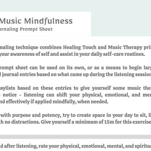Music Therapy Journaling Prompt Sheet - Etsy