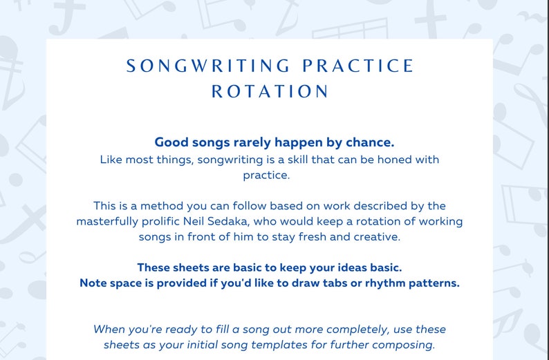 Songwriting Journal Printable - Songwriting Rotation Practice - Etsy