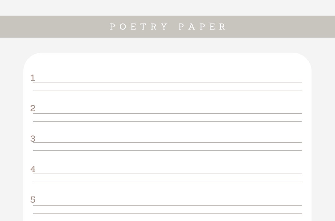 Lined Poetry Sheets With Iamb Space and Numbered Lines - Etsy