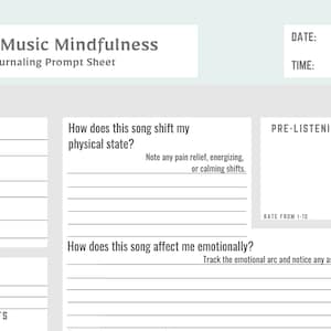 Music Therapy Journaling Prompt Sheet - Etsy