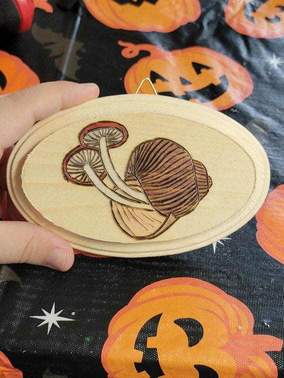 Art & Collectibles Death Pyrography hangable artwork Mushroom Skeleton ...